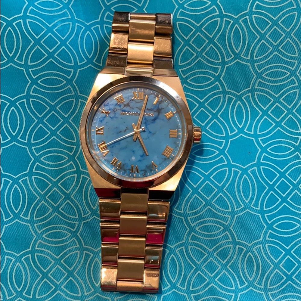 Large Aqua Marble Face Michael Kors Gold Watch - Gem